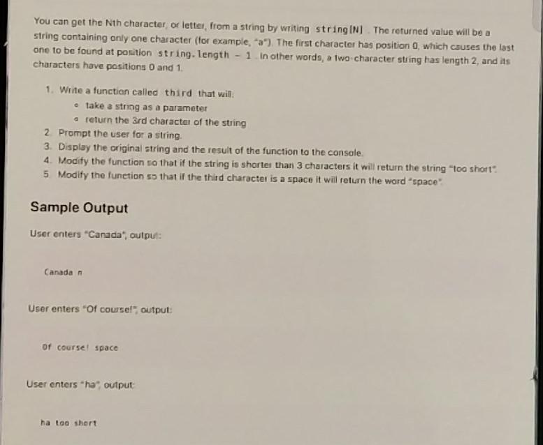 Solved You can get the Nth character or letter from a string | Chegg.com Solved You can get the Nth character or letter from a string | Chegg.com