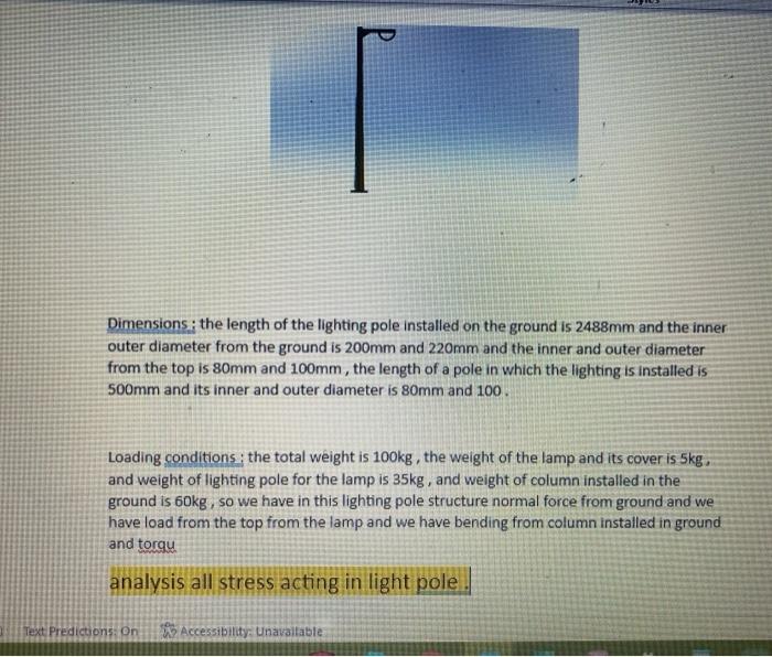 Solved Dimensions; the length of the lighting pole installed | Chegg.com