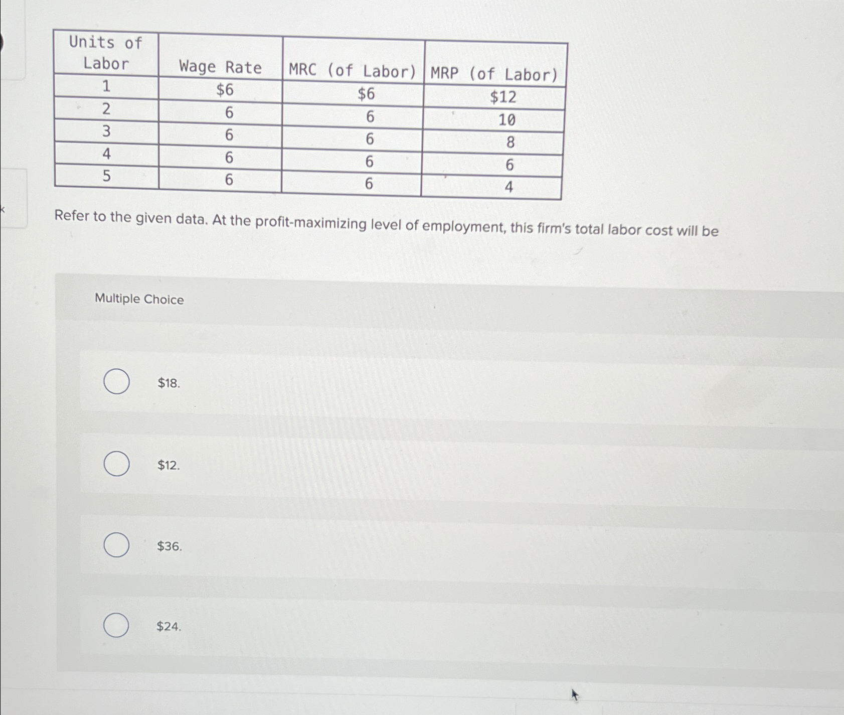 Solved \table[[\table[[Units of],[Labor]],Wage Rate,MRC (of | Chegg.com