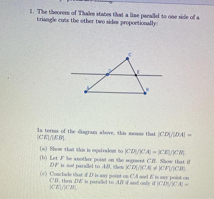 Solved 1. The theorem of Thales states that a line parallel | Chegg.com