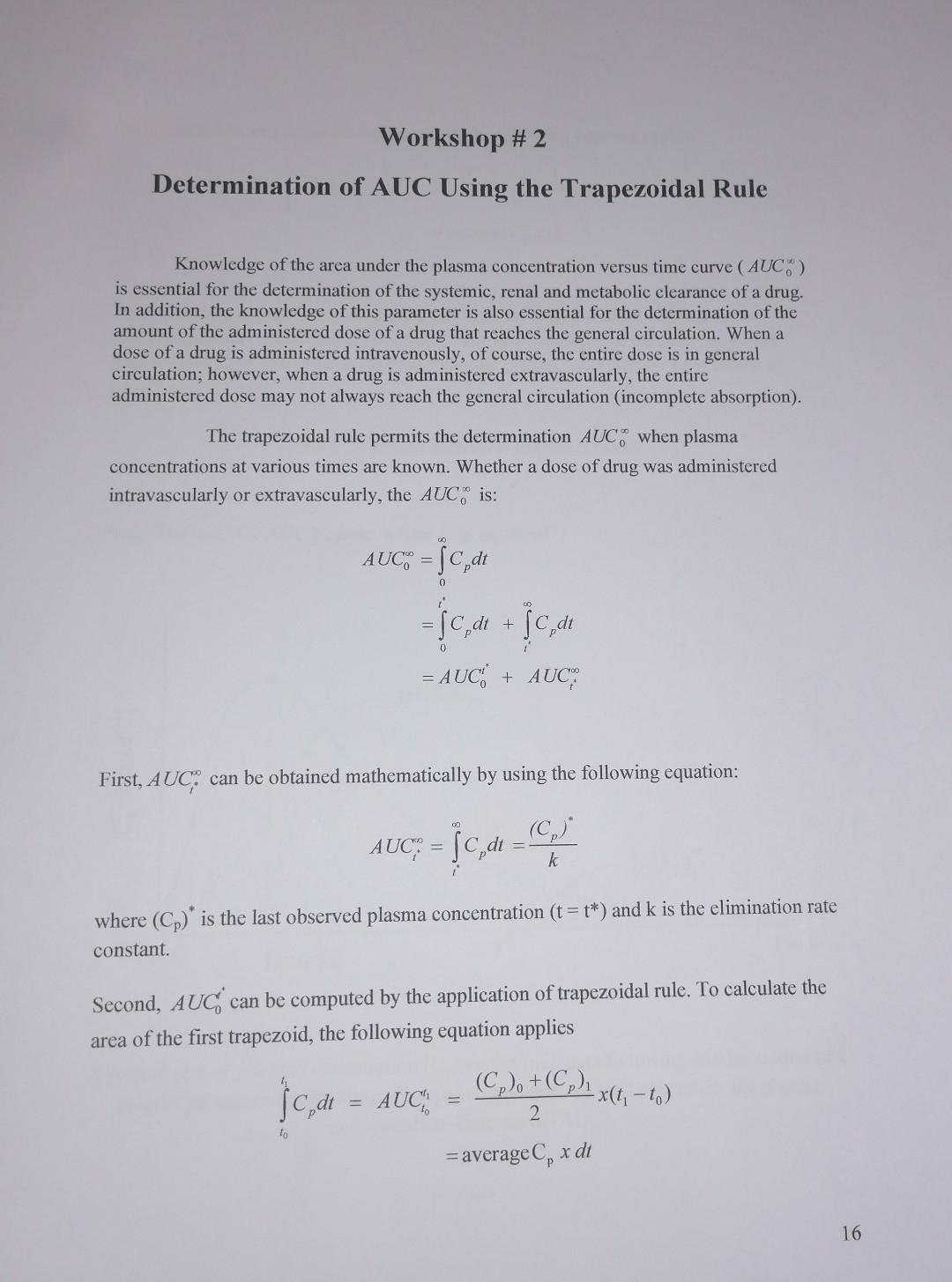 Solved Workshop #2 Determination of AUC Using the | Chegg.com