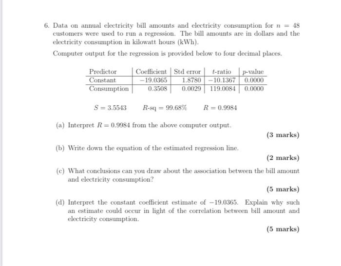 Solved 6. Data on annual electricity bill amounts and | Chegg.com