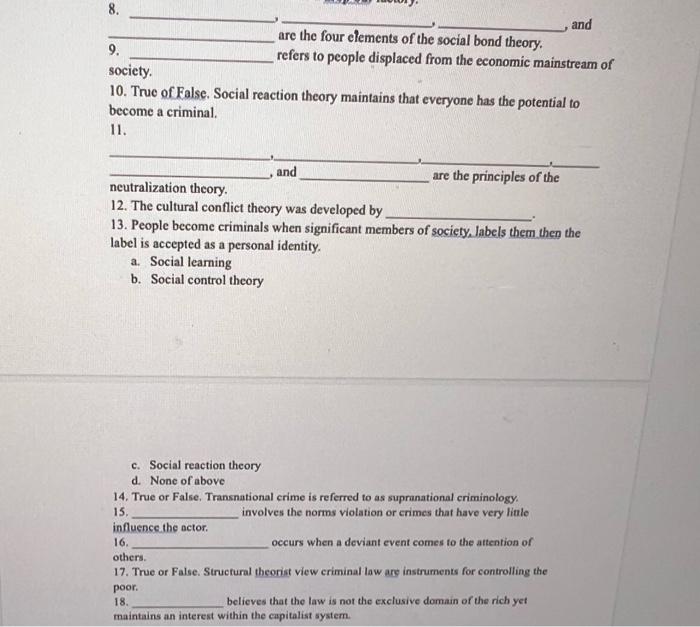 9. are the four elements of the social bond theory. | Chegg.com