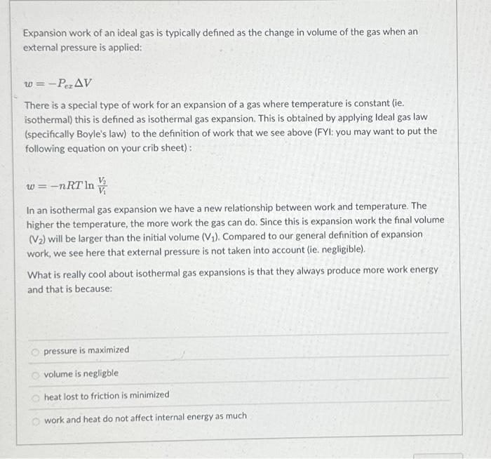 Solved Expansion work of an ideal gas is typically defined | Chegg.com