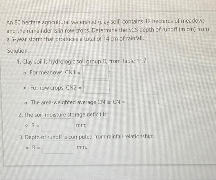 Solved An 20 hectare a watershed clay contain: 12 hectares | Chegg.com