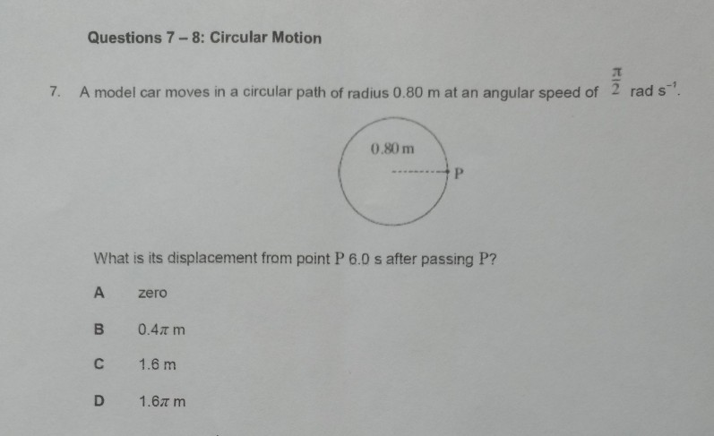 Solved Questions 7 - 8: Circular Motion 7. A model car moves | Chegg.com