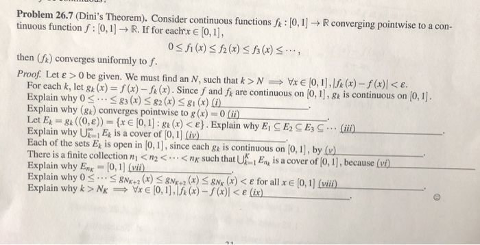 Solved Problem 26.7 (Dini's Theorem). Consider continuous | Chegg.com