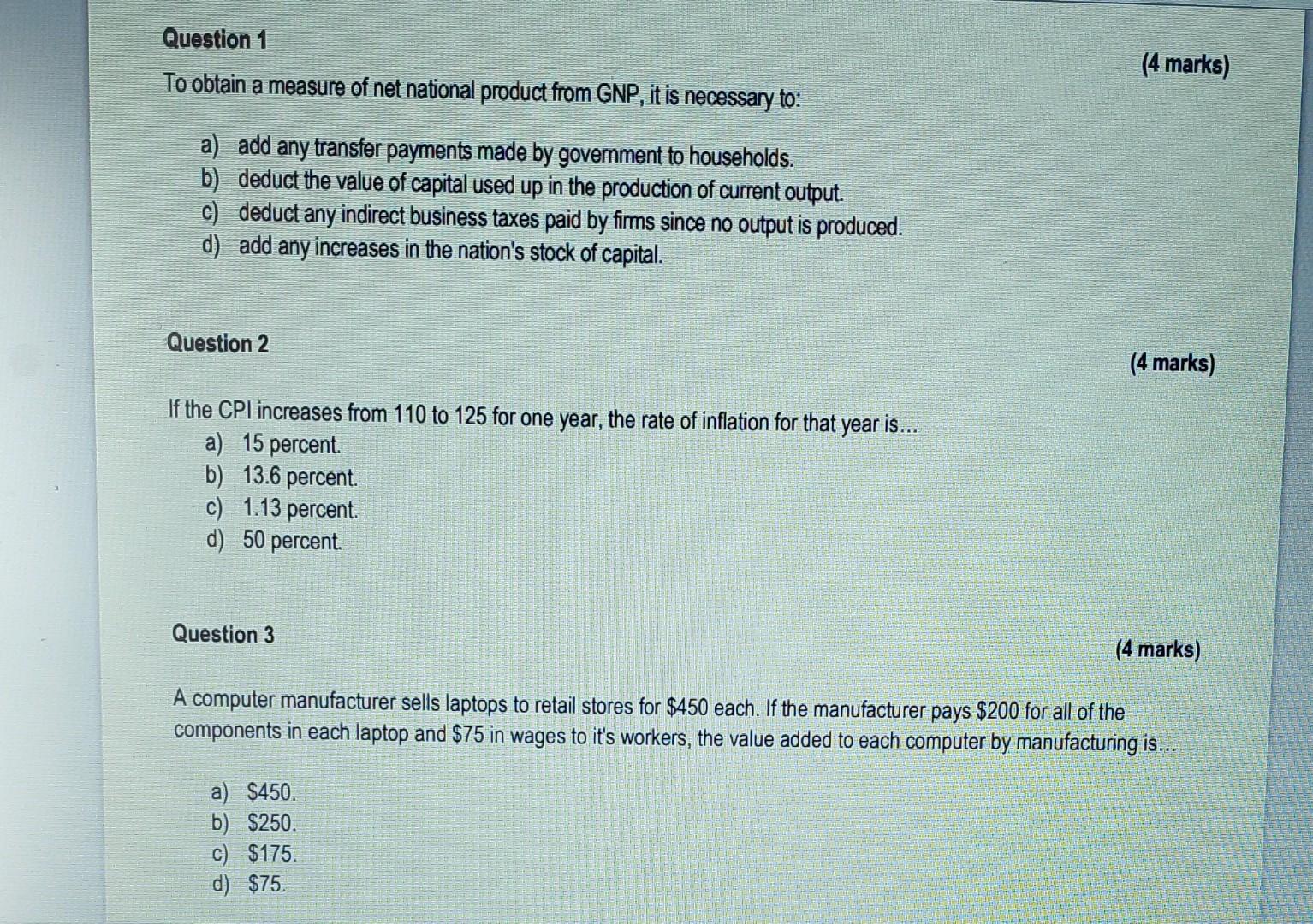 Solved (4 marks) To obtain a measure of net national product | Chegg.com