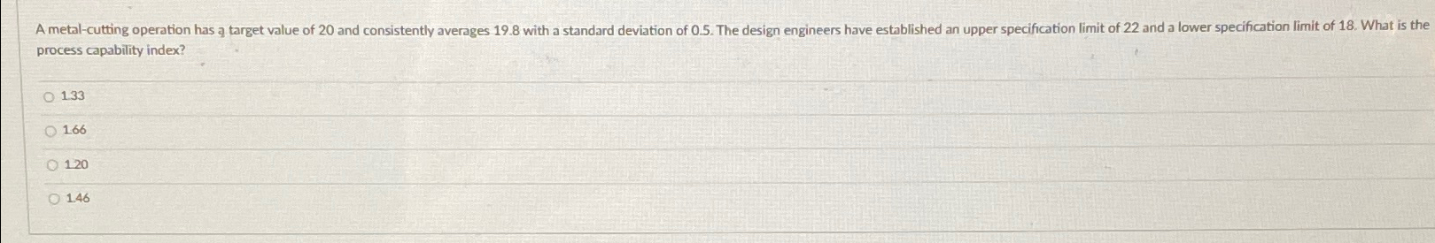 Solved process capability index?1.331.661.201.46 | Chegg.com