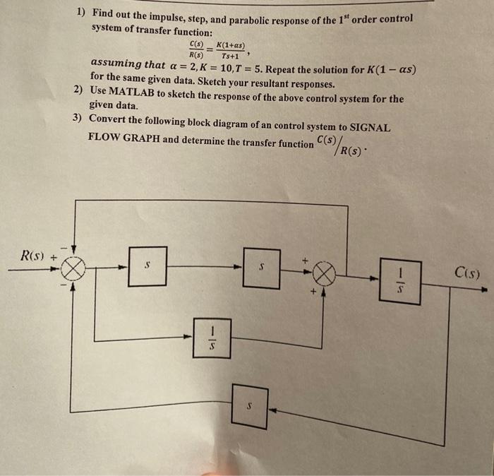Solved C(s) R(3) Ts+1 = 1) Find out the impulse, step, and | Chegg.com