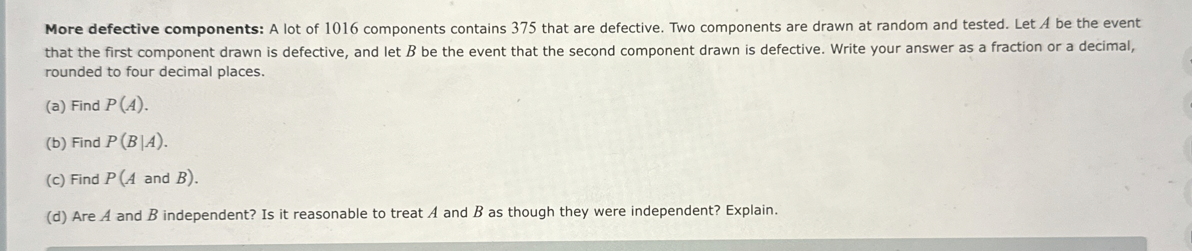 More defective components: A lot of 1016 ﻿components | Chegg.com