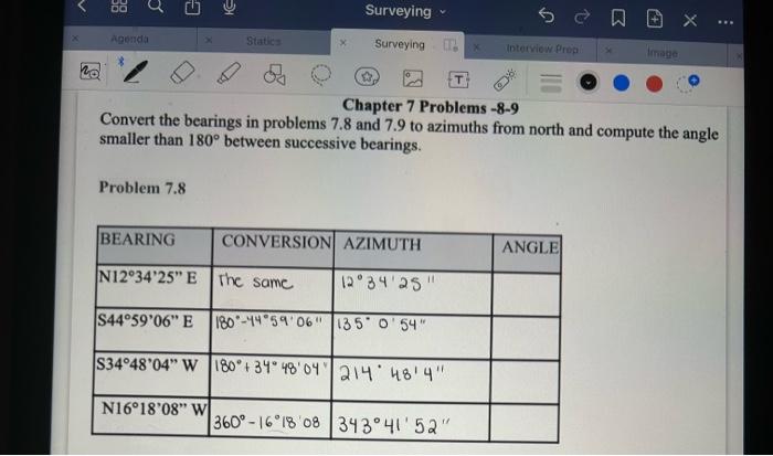 Solved Chapter 7 Problems -8-9 Convert the bearings in | Chegg.com