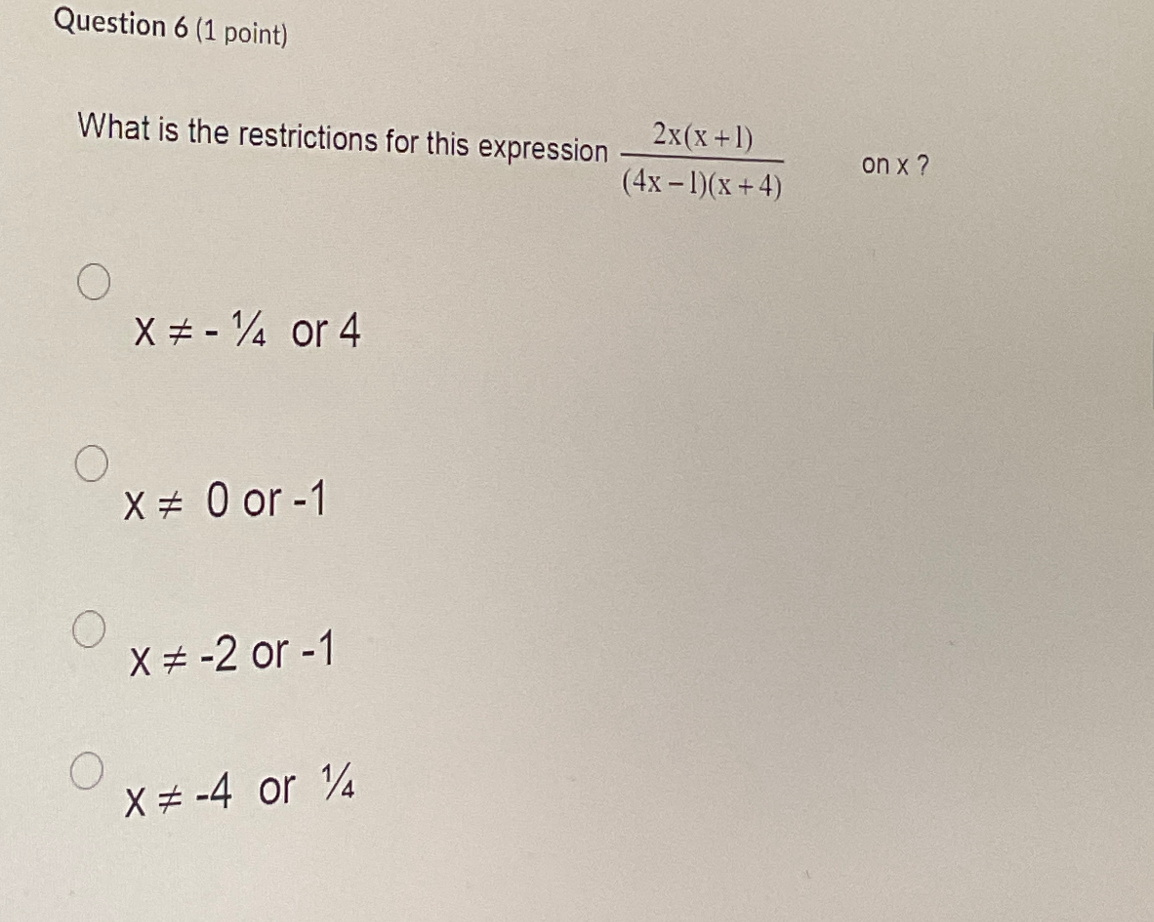 Solved Question 6 (1 ﻿point)What is the restrictions for | Chegg.com