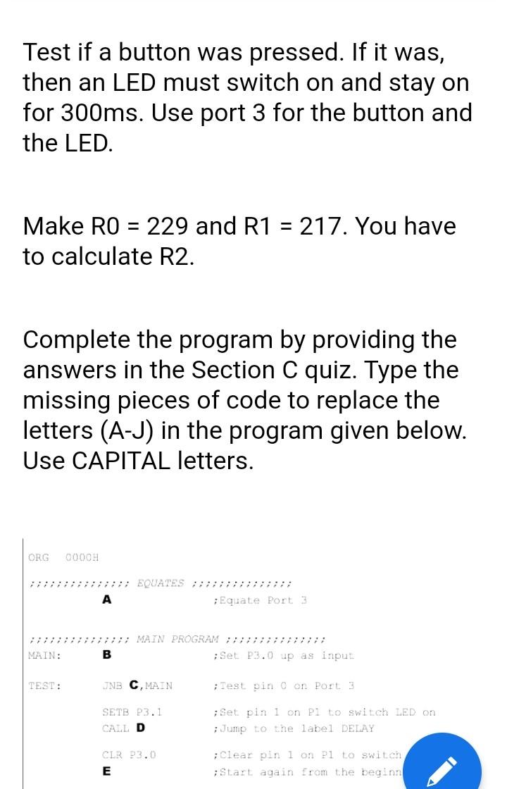 Solved Test if a button was pressed. If it was, then an LED | Chegg.com