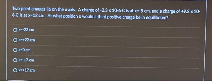 Solved Two point charges lie on the x axis. A charge of | Chegg.com