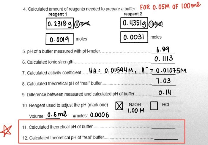 Solved For a lab buffer lab for an assigned pH of 7.4 using | Chegg.com
