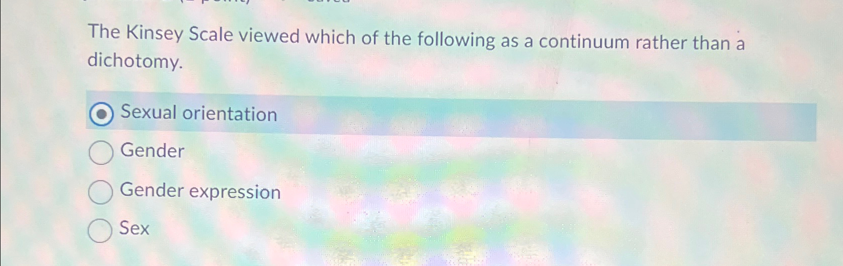 Solved The Kinsey Scale viewed which of the following as a | Chegg.com