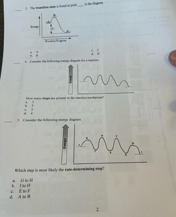 Solved 3. The transition state is found at point in the | Chegg.com