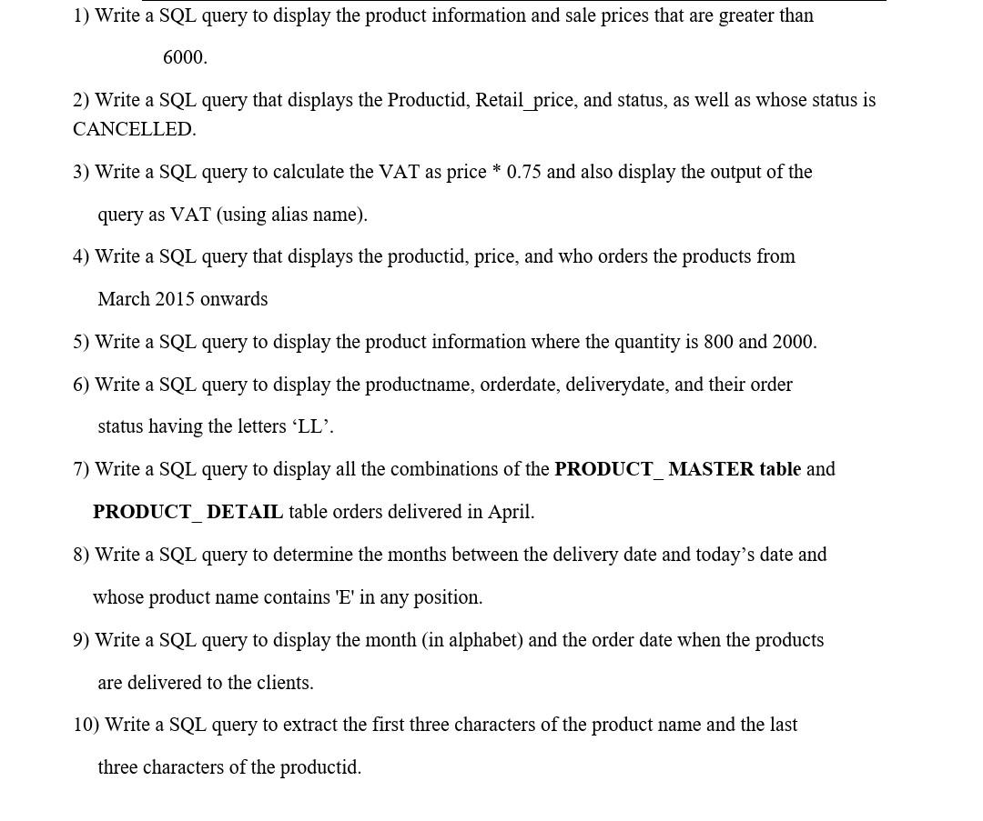Solved ASSIGNMENT -SET 2: Create the PRODUCT_MASTER table: | Chegg.com