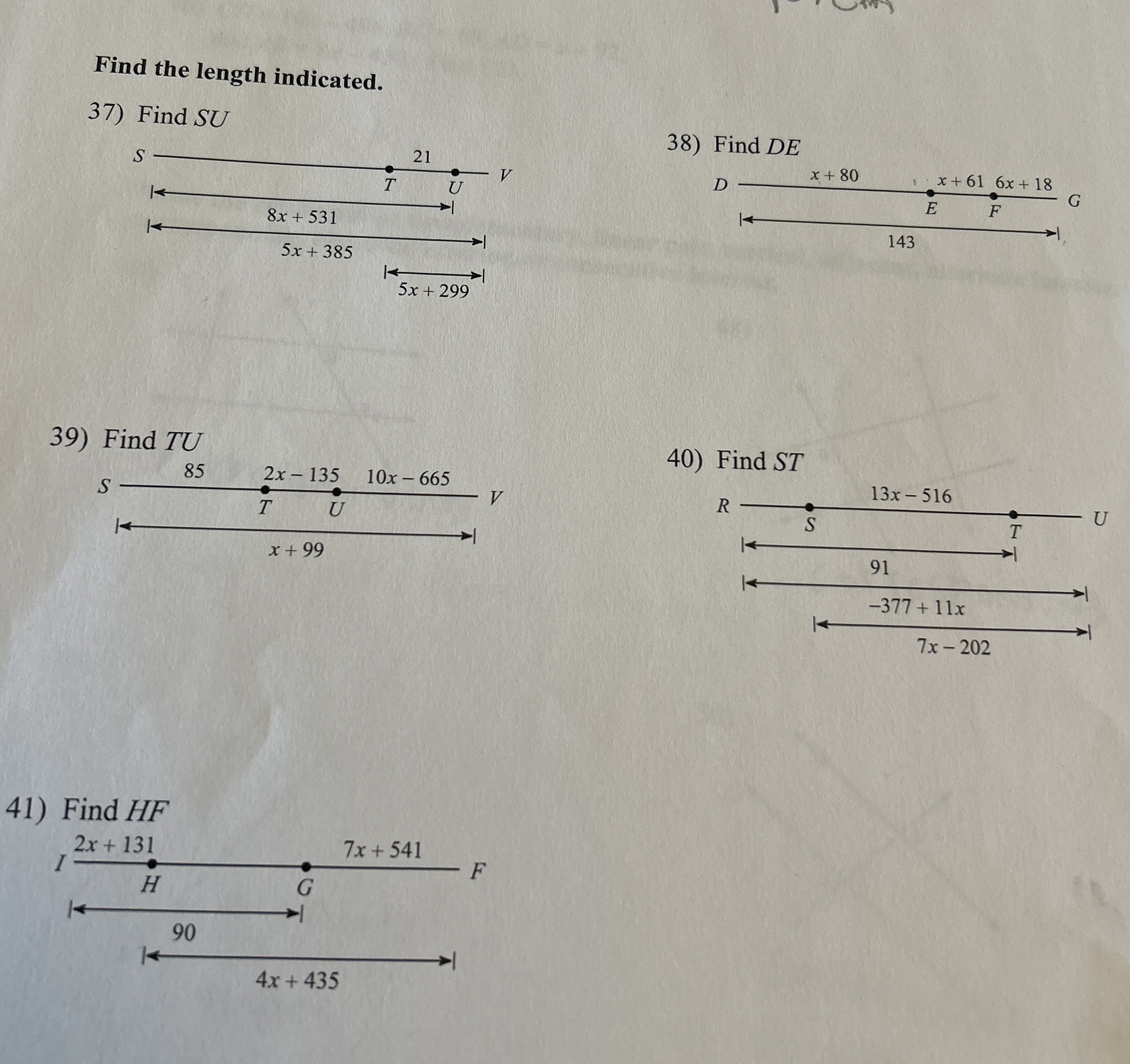 Solved Steps for Find the length indicated.Find SU | Chegg.com