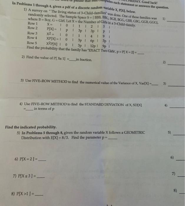 Solved Row 3 Row 4 In Problems 1 through 4, given a pdf of a | Chegg.com