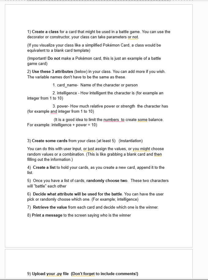 Solved 1) ﻿Create a class for a card that might be used in a | Chegg.com