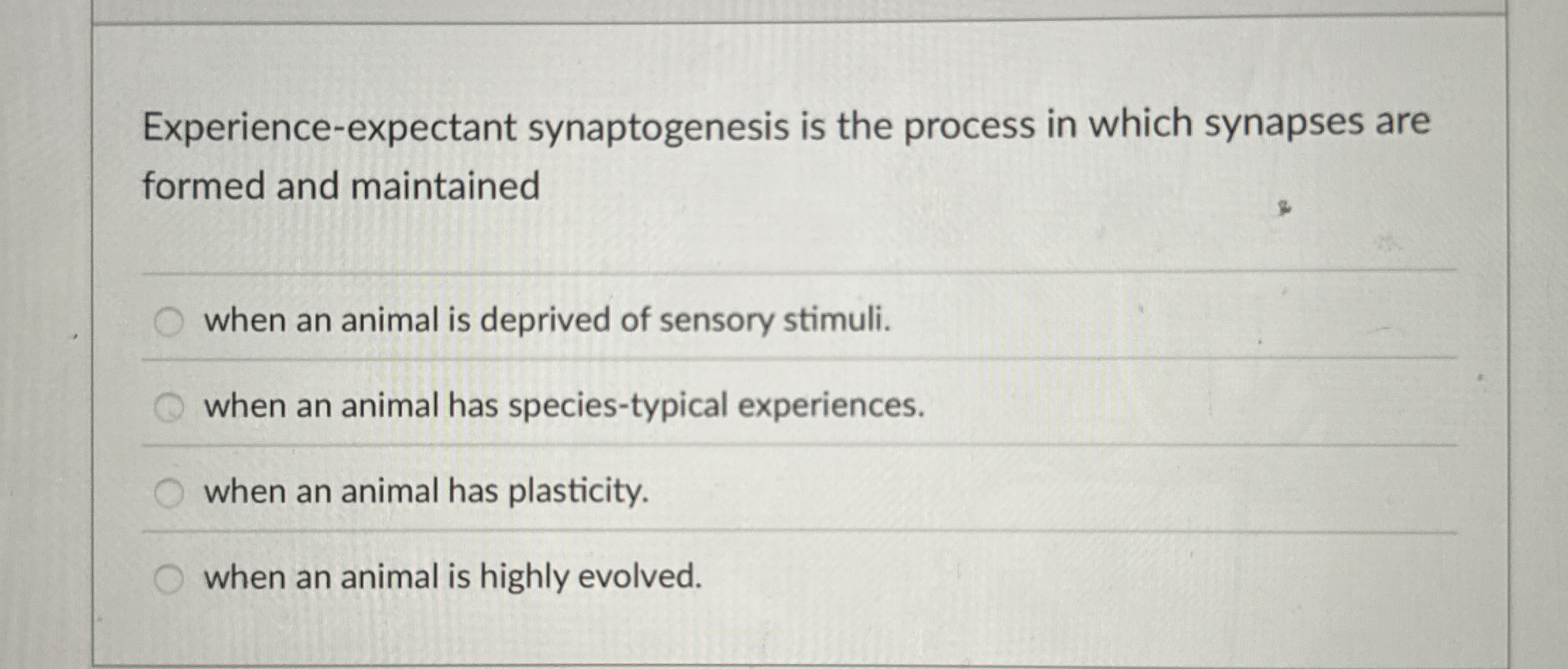 Solved Experience-expectant synaptogenesis is the process in | Chegg.com