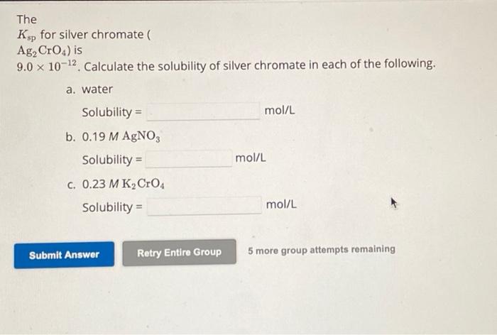 Solved The Ksp for silver chromate ( Ag2CrO4 ) is | Chegg.com
