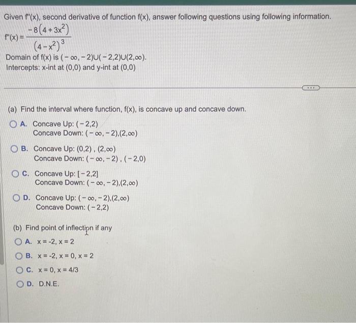 Solved Given F′ X Second Derivative Of Function F X