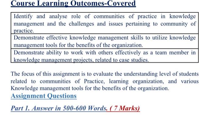 Solved Course Learning Outcomes-Covered \begin{tabular}{l} | Chegg.com