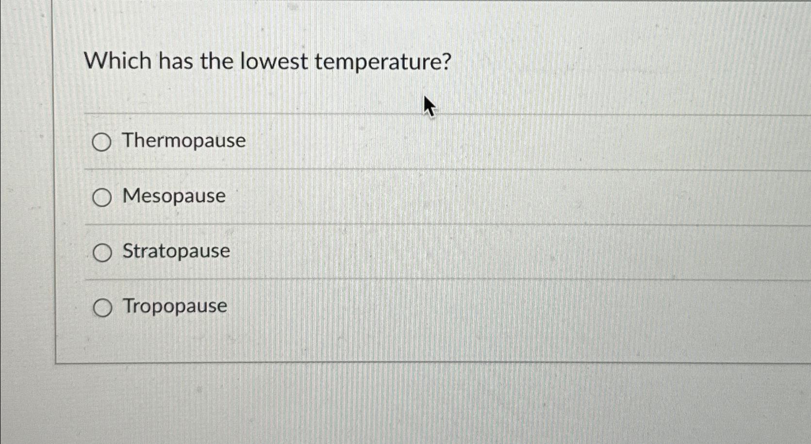 Solved Which has the lowest | Chegg.com