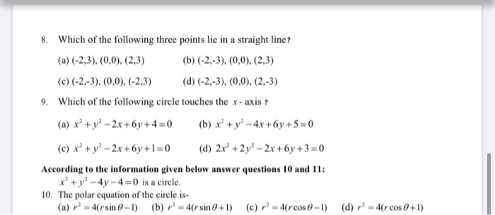 Solved 8. Which of the following three points lie in a | Chegg.com