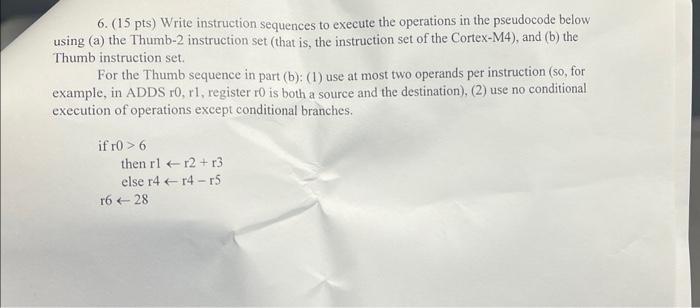 Solved 6. (15 pts) Write instruction sequences to execute | Chegg.com