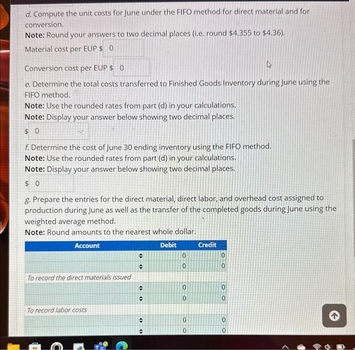 Solved EUP; cost per EUP; cost assignment; WA \& FIFO Found | Chegg.com