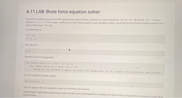 6.11 LAB: Brute force equation solver Numerous | Chegg.com