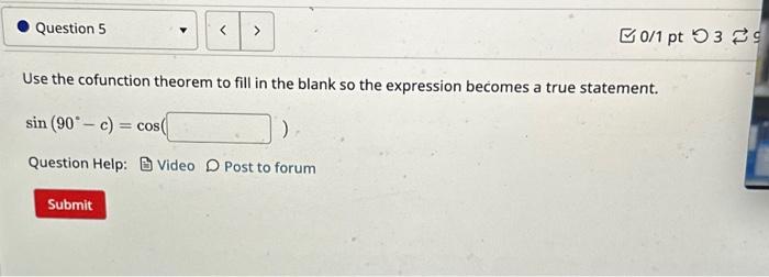Solved Use the cofunction theorem to fill in the blank so | Chegg.com