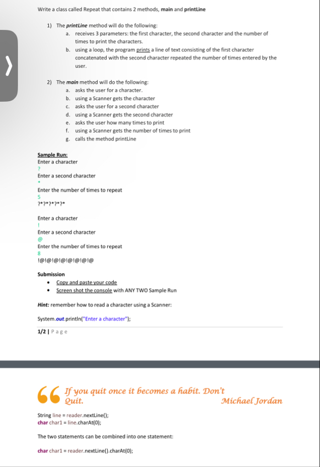 Solved Write a class called Repeat that contains 2 ﻿methods, | Chegg.com