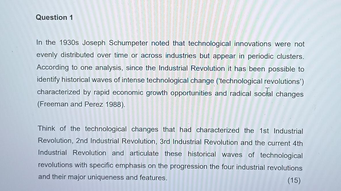 Solved Question 1 In the 1930s Joseph Schumpeter noted that | Chegg.com