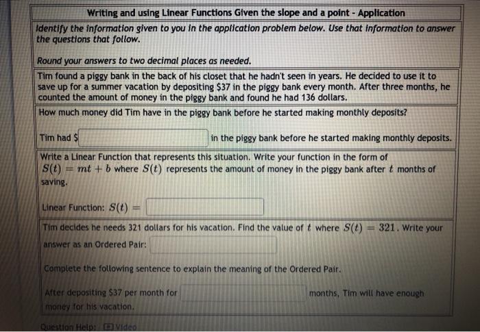 Solved Writing and using Linear Functions Given the slope | Chegg.com
