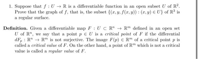 Solved 1. Suppose that f:U→R is a differentiable function in | Chegg.com