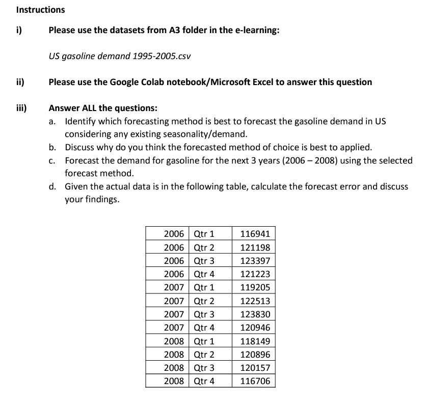 Solved Instructions i) Please use the datasets from A3 | Chegg.com