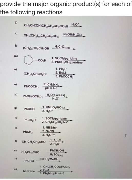 Solved provide the major organic product(s) for each of the | Chegg.com