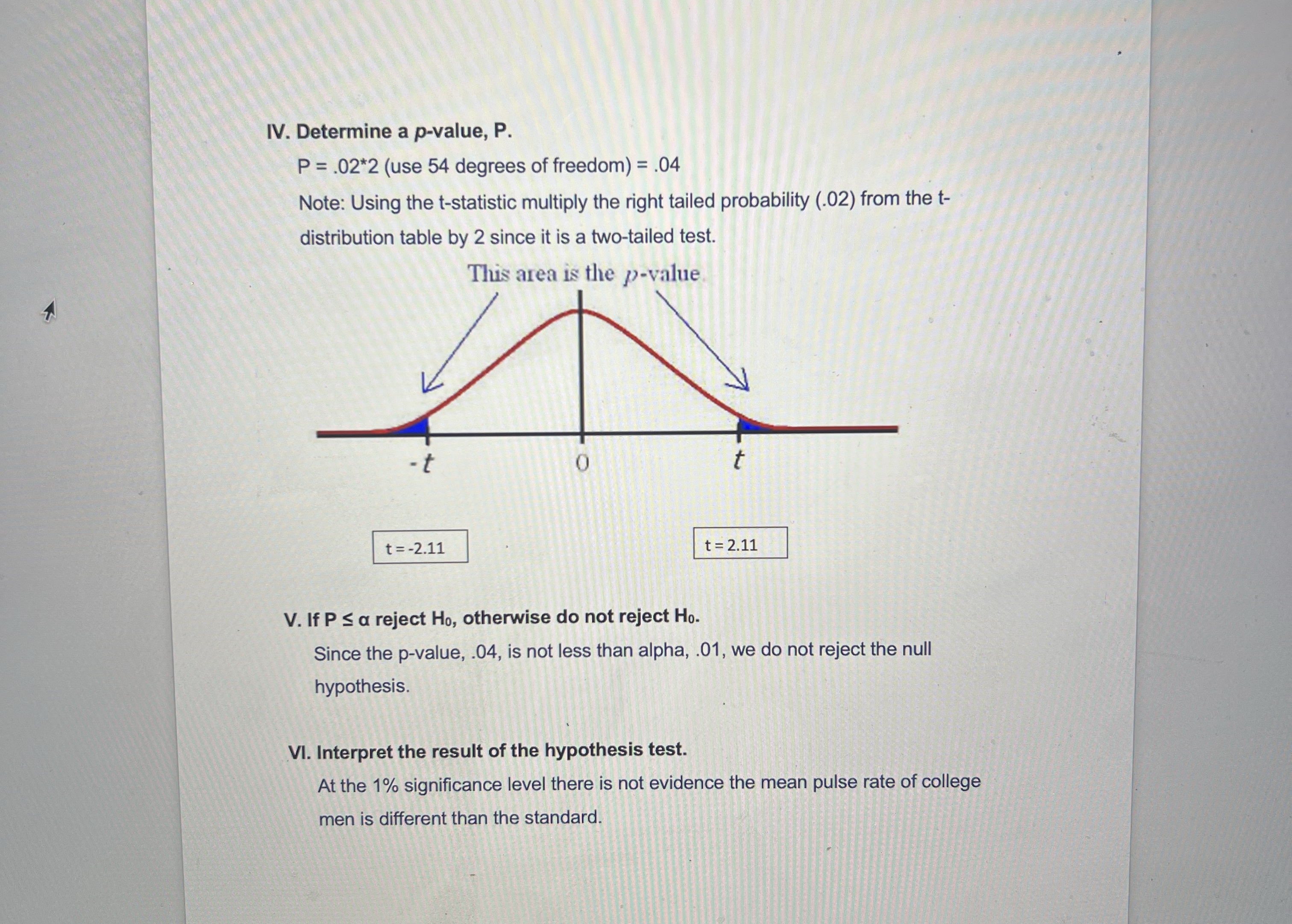 Solved IV. ﻿Determine a p-value, P .P=.02**2 (use 54 | Chegg.com