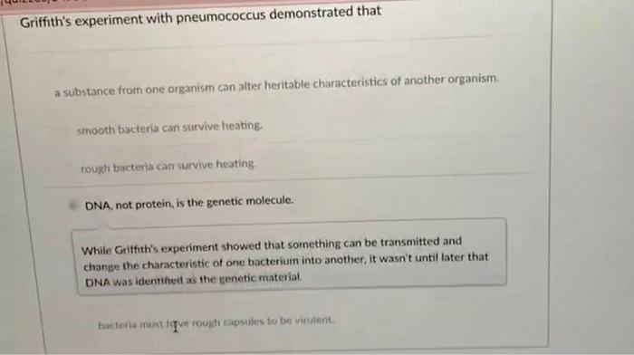 Griffith's experiment with pneumococcus demonstrated | Chegg.com