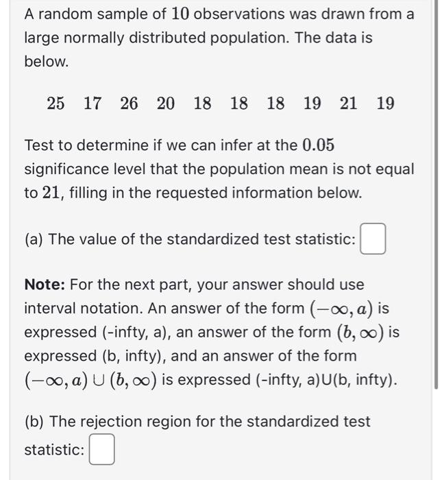 Solved A random sample of 10 observations was drawn from a | Chegg.com