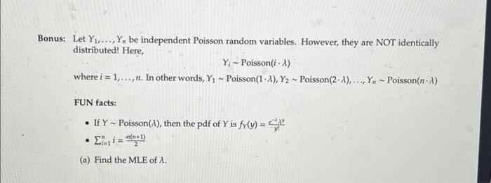 Solved Let Y1,…,Yn be independent Poisson random variables. | Chegg.com