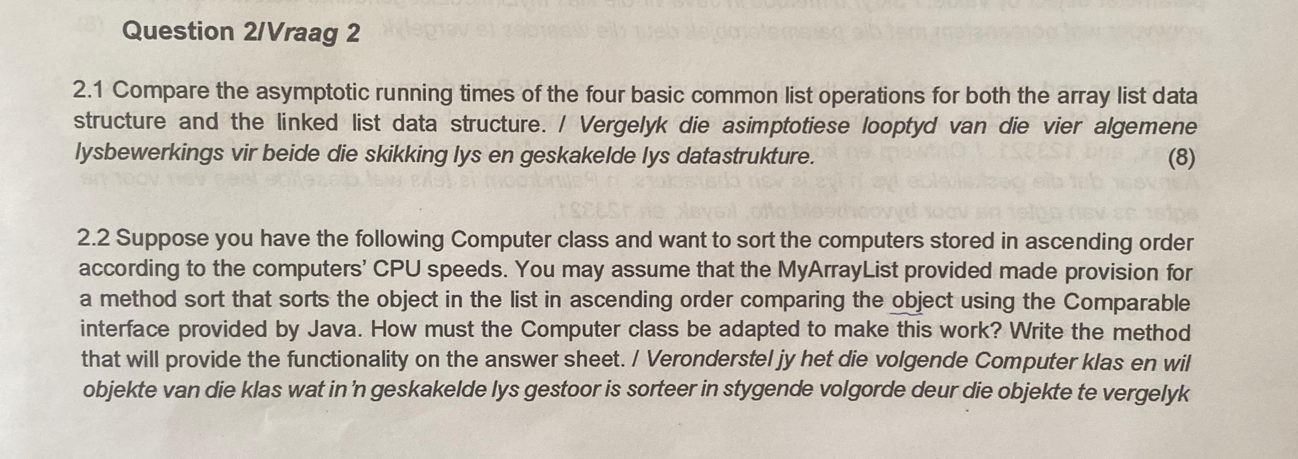 Solved Question 2IVraag 22.1 ﻿Compare the asymptotic running | Chegg.com