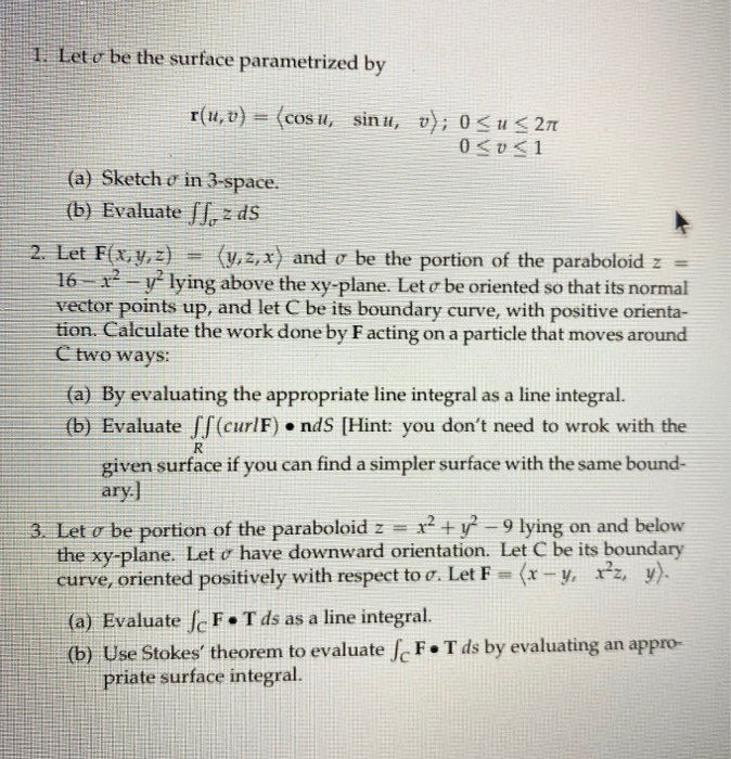 Solved 1. Let o be the surface parametrized by r(u, v) = | Chegg.com
