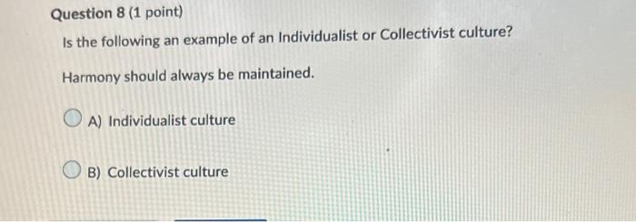 Solved Is the following an example of an Individualist or | Chegg.com
