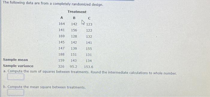 Solved The following data are from a completely randomized | Chegg.com
